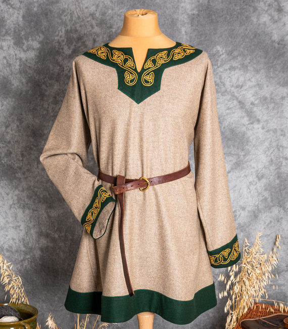 Wool tunic with rich handmade embroidery, two wedges and wool hems ...